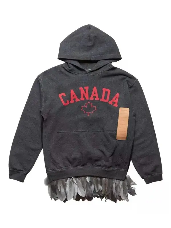 4SDESIGNS Feather Trim Hoodie - Grey