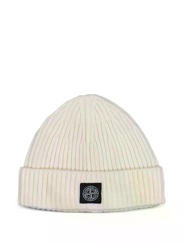 Stone Island Ribbed Logo-patch Beanie - Neutrals