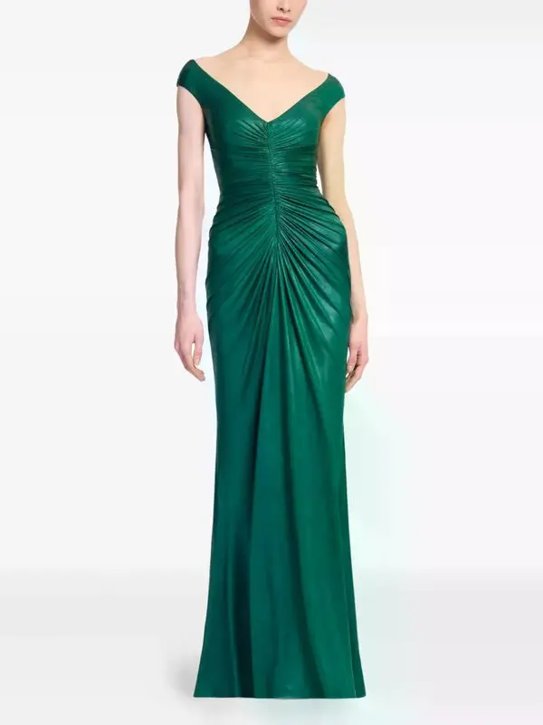 Elie Saab Off-the-shoulder Jersey Maxi Dress - Green