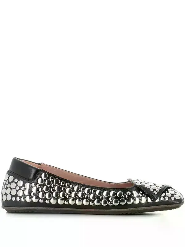 DOVE NUOTANO GLI SQUALI Stud-embellished Square-toe Ballet Flats - Black