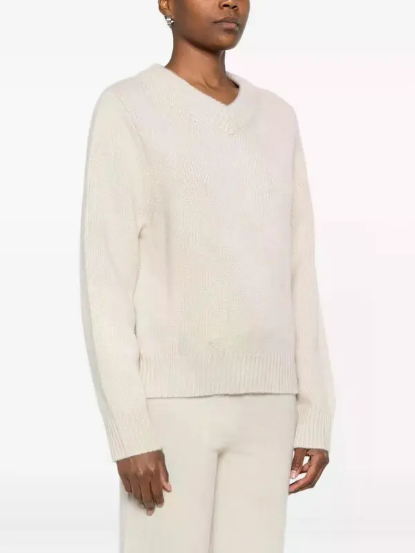 Soft Goat Chunky V-neck Knit Pullover - Neutrals