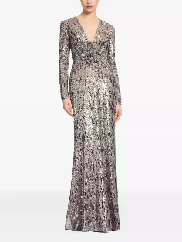 Elie Saab Sequin-embellished Open-back Maxi Dress - Grey