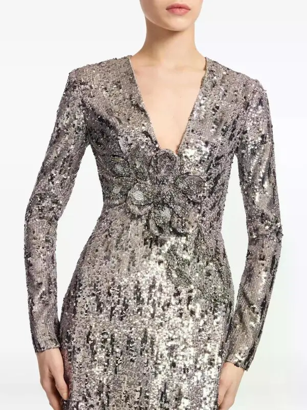 Elie Saab Sequin-embellished Open-back Maxi Dress - Grey