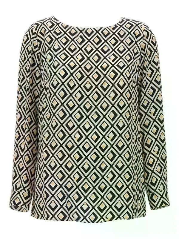 ELENA MIRO` Geometric-print Long-sleeved Blouse - Black