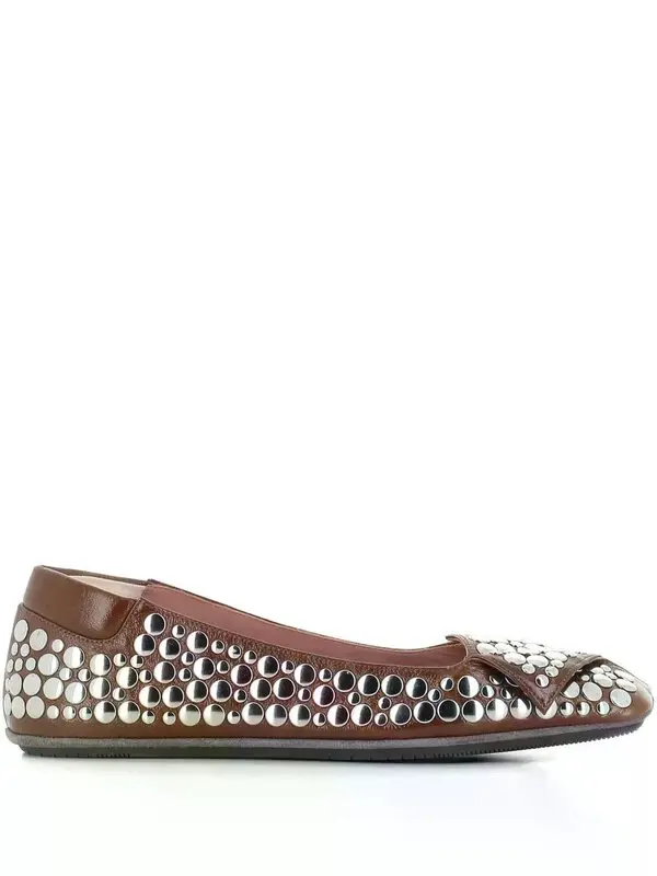 DOVE NUOTANO GLI SQUALI Stud-embellished Square-toe Ballet Flats - Brown