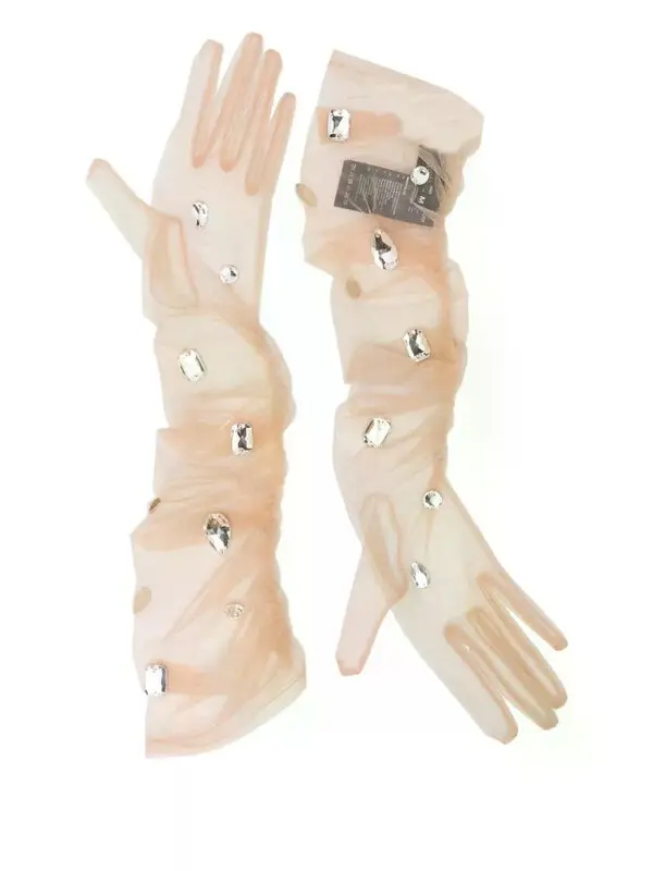 David Koma Crystal-embellished Gloves - Neutrals