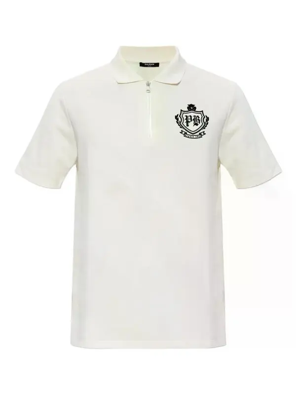 Balmain College Emblem Short-sleeve Polo Shirt - Neutrals