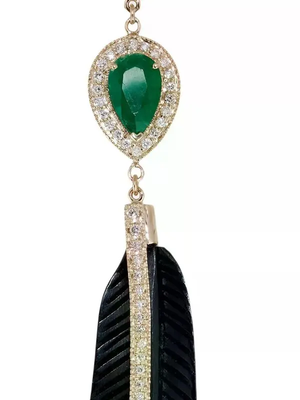 Jacquie Aiche 14ct Yellow Emerald And Diamond Feather Earrings