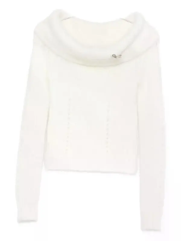 Blumarine Cowl-neck Pointelle Sweater - White