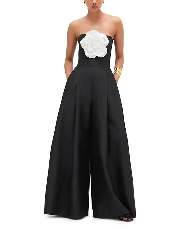 PatBO Taffeta Bloom Rosette Jumpsuit - Black