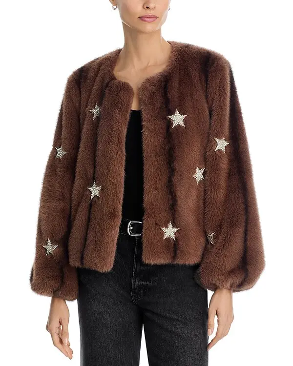 Cinq À Sept Mixed Star Faux Fur Jacket - Taupe