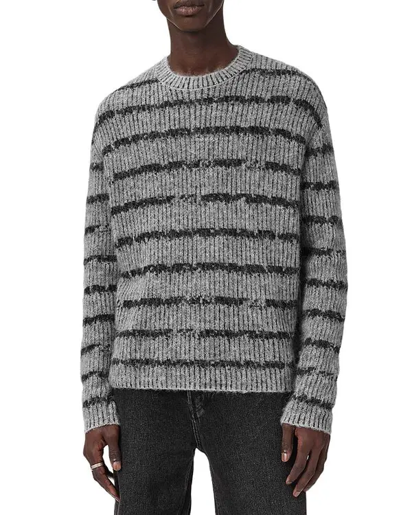 ALLSAINTS Dissolved Striped Crewneck Sweater - Grey/black
