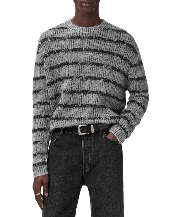 ALLSAINTS Dissolved Striped Crewneck Sweater - Grey/black