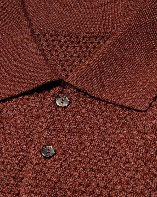 Eton Relaxed Fit Popcorn Stitch Merino Wool Polo Sweater