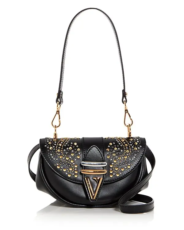 Versace Virtus Embellished Leather Shoulder Bag - Black