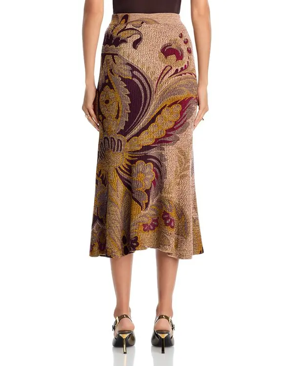 Etro Wool Paisley Trumpet Skirt - Multicol Green Base
