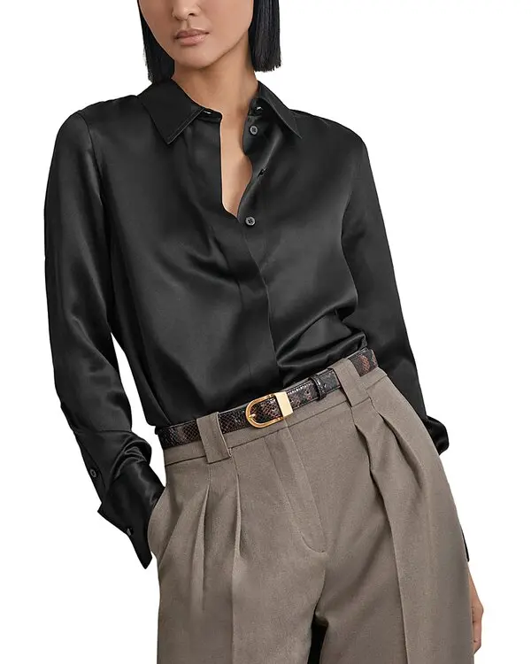 REISS Ameria Silk Satin Shirt - Black