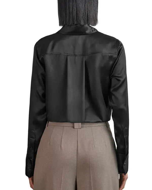 REISS Ameria Silk Satin Shirt - Black