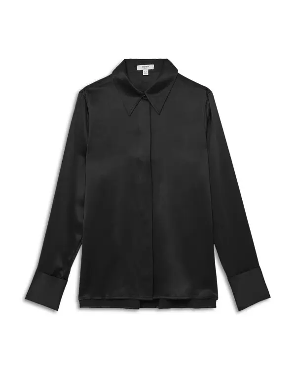 REISS Ameria Silk Satin Shirt - Black