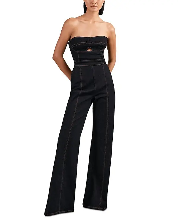REISS Bardot Denim Jumpsuit - Indigo Blue