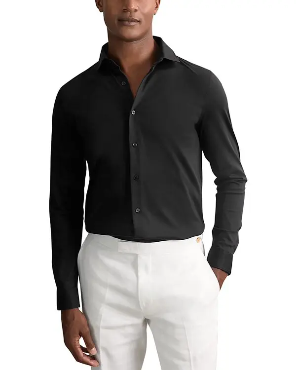 REISS Duke Airwater Cotton Jersey Shirt - Black
