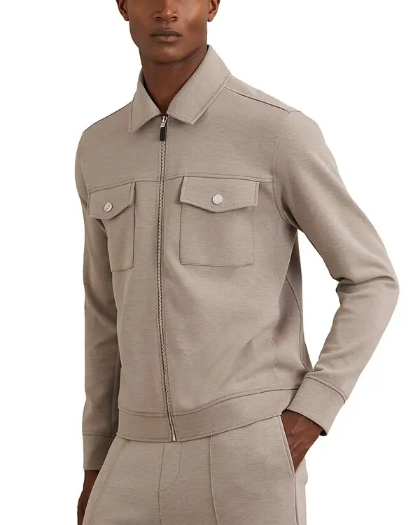 REISS Medina Interlock Zip Through Overshirt - Taupe Brown