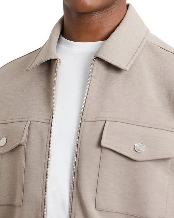 REISS Medina Interlock Zip Through Overshirt - Taupe Brown