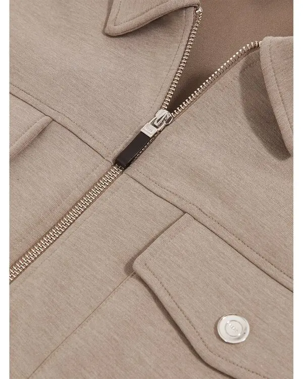REISS Medina Interlock Zip Through Overshirt - Taupe Brown