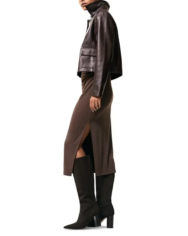 REISS Drew Leather Jacket - Chocolate