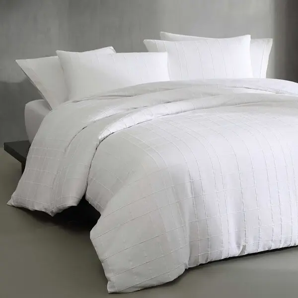 Calvin Klein Puckered Grid Solid 3 Piece Duvet Cover Set, Queen