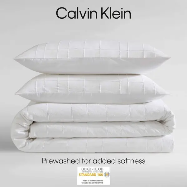 Calvin Klein Puckered Grid Solid 3 Piece Duvet Cover Set, Queen