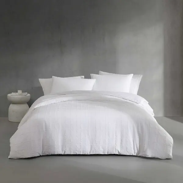 Calvin Klein Puckered Grid Solid 3 Piece Duvet Cover Set, Queen