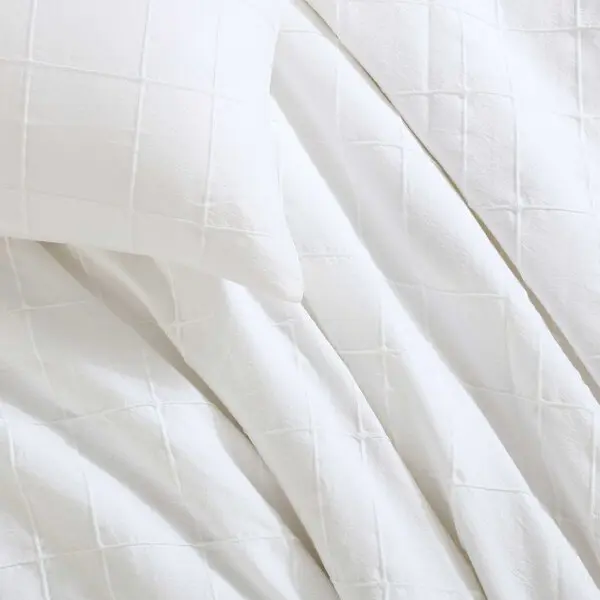 Calvin Klein Puckered Grid Solid 3 Piece Duvet Cover Set, Queen