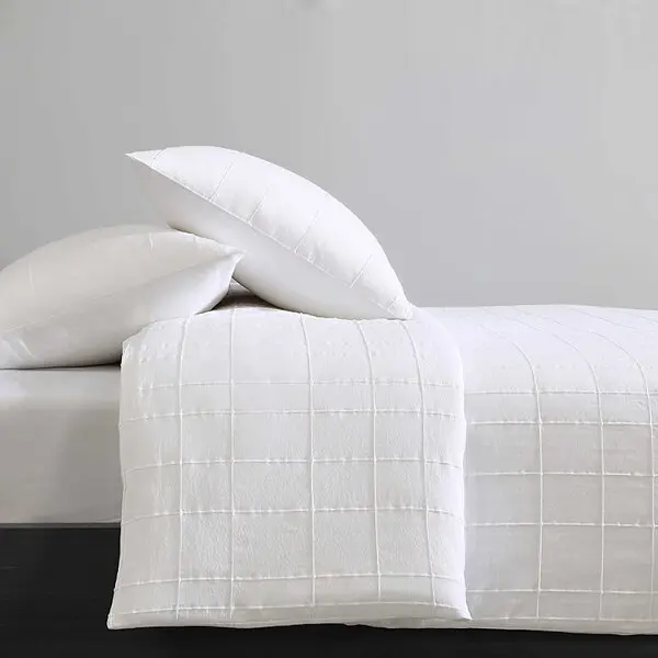 Calvin Klein Puckered Grid Solid 3 Piece Duvet Cover Set, King - White