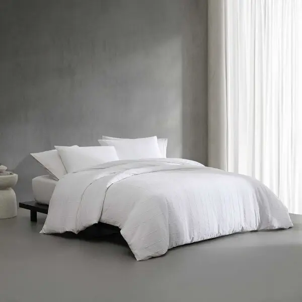 Calvin Klein Puckered Grid Solid 3 Piece Duvet Cover Set, King