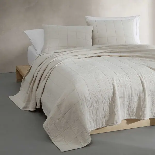 Calvin Klein Cotton Gauze Solid 3 Piece Quilt Set, Queen - Light Beige