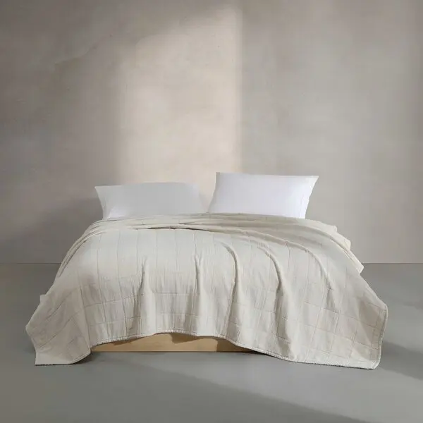 Calvin Klein Cotton Gauze Solid 3 Piece Quilt Set, Queen - Light Beige