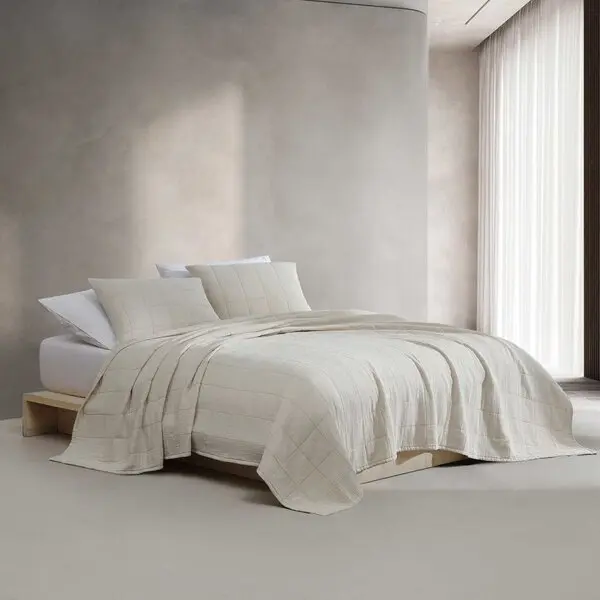 Calvin Klein Cotton Gauze Solid 3 Piece Quilt Set, Queen - Light Beige