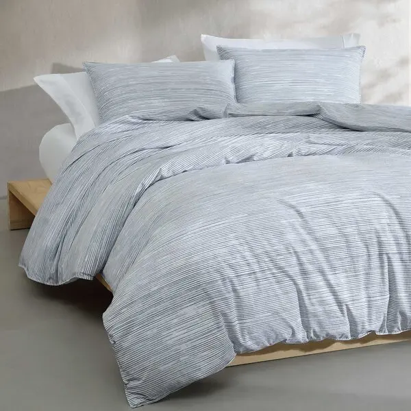 Calvin Klein Washed Percale Wavy Stripe 3 Piece Comforter Set, Queen