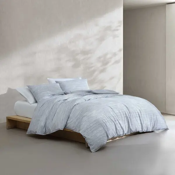 Calvin Klein Washed Percale Wavy Stripe 3 Piece Comforter Set, Queen