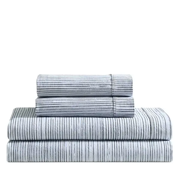 Calvin Klein Washed Percale Wavy Stripe 4 Piece Sheet Set, King - Blue Graphite