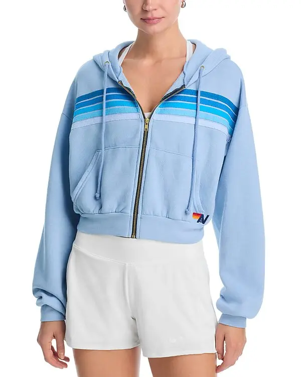 Aviator Nation Striped Crop Hoodie - Ice/ice