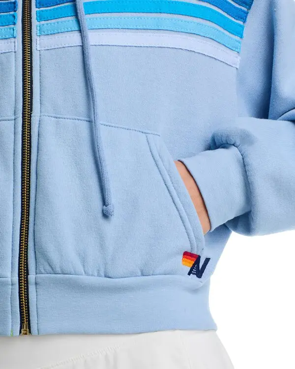 Aviator Nation Striped Crop Hoodie - Ice/ice
