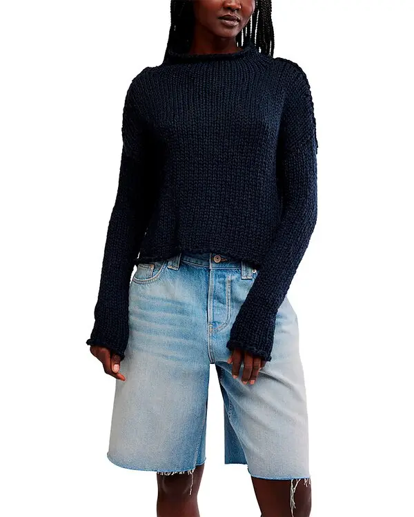 Free People Opal Cropped Sweater - Black