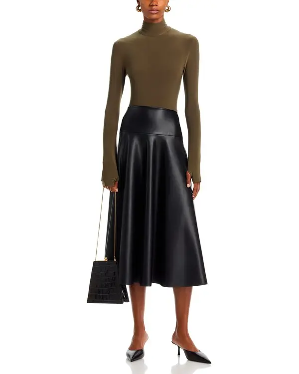 Norma Kamali Faux Leather Midi Skirt