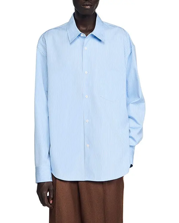 Sandro Oversized Striped Button-front Shirt - Sky Blue