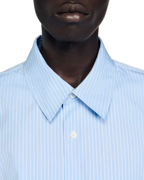Sandro Oversized Striped Button-front Shirt - Sky Blue