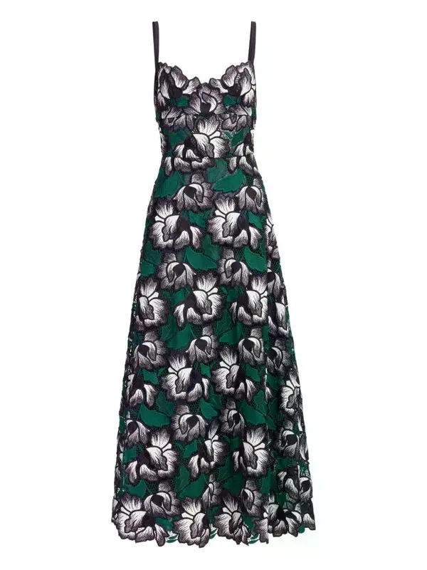 Elie Saab Macramé Floral Midi Dress