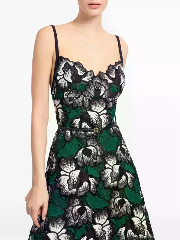 Elie Saab Macramé Floral Midi Dress
