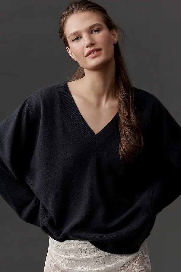 Anthropologie Cashmere Blend Oversized Sweater - Black Onyx